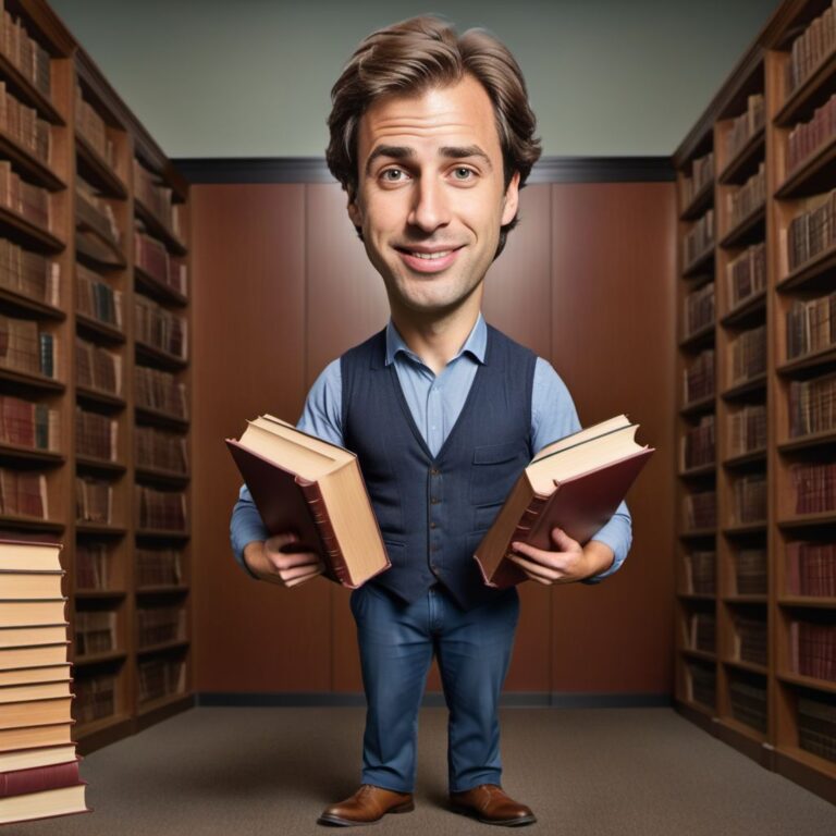 Caricature of a Young Librarian Organizing Huge Books | Pincel