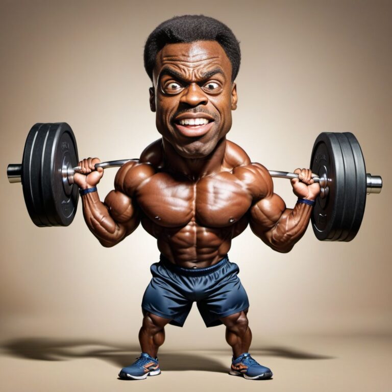 Young Fit Black Man Caricature Lifting Weights | Pincel