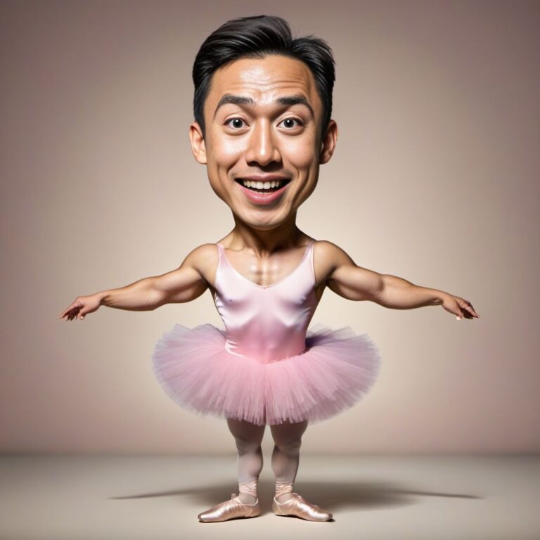 Funny Caricature of a Young Asian Man as a Ballet Dancer | Pincel