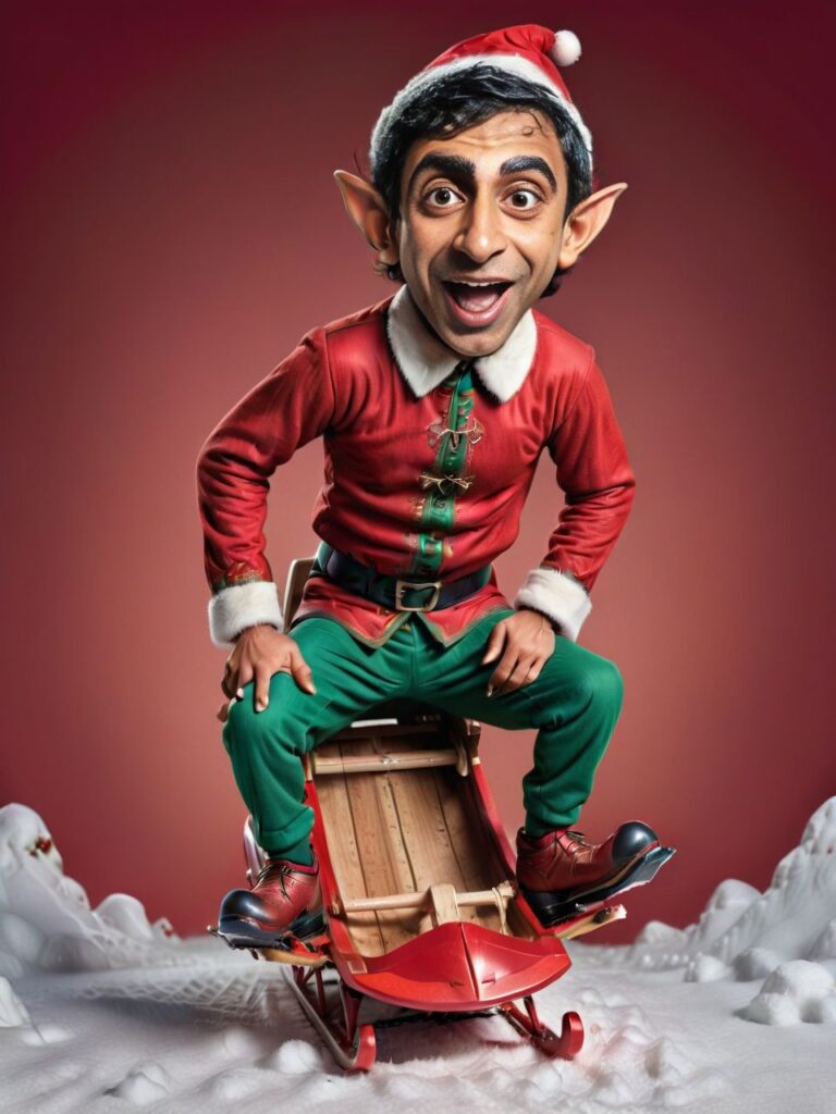 Caricature of a Young South Asian Man Elf Falling off a Sled | Pincel