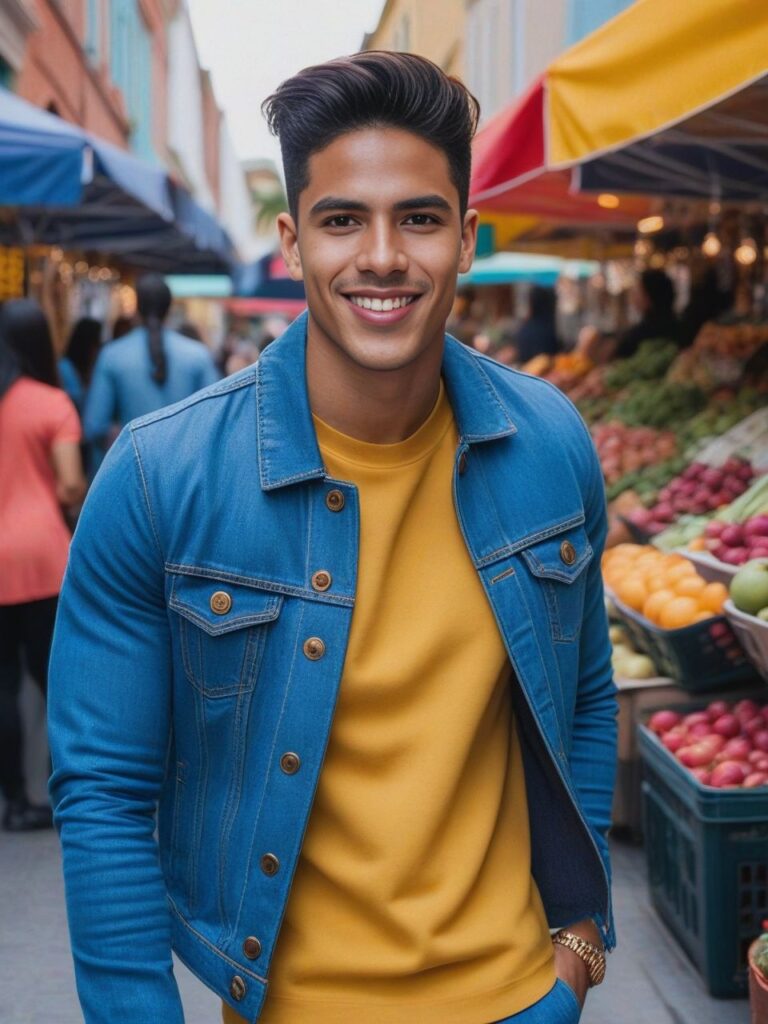 Latinx Male Instagram Model in Colorful Street Market | Pincel