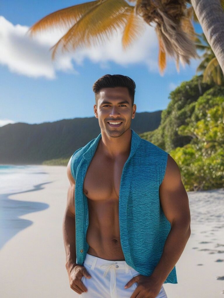Polynesian Male Instagram Model on a Serene Pacific Island Beach | Pincel