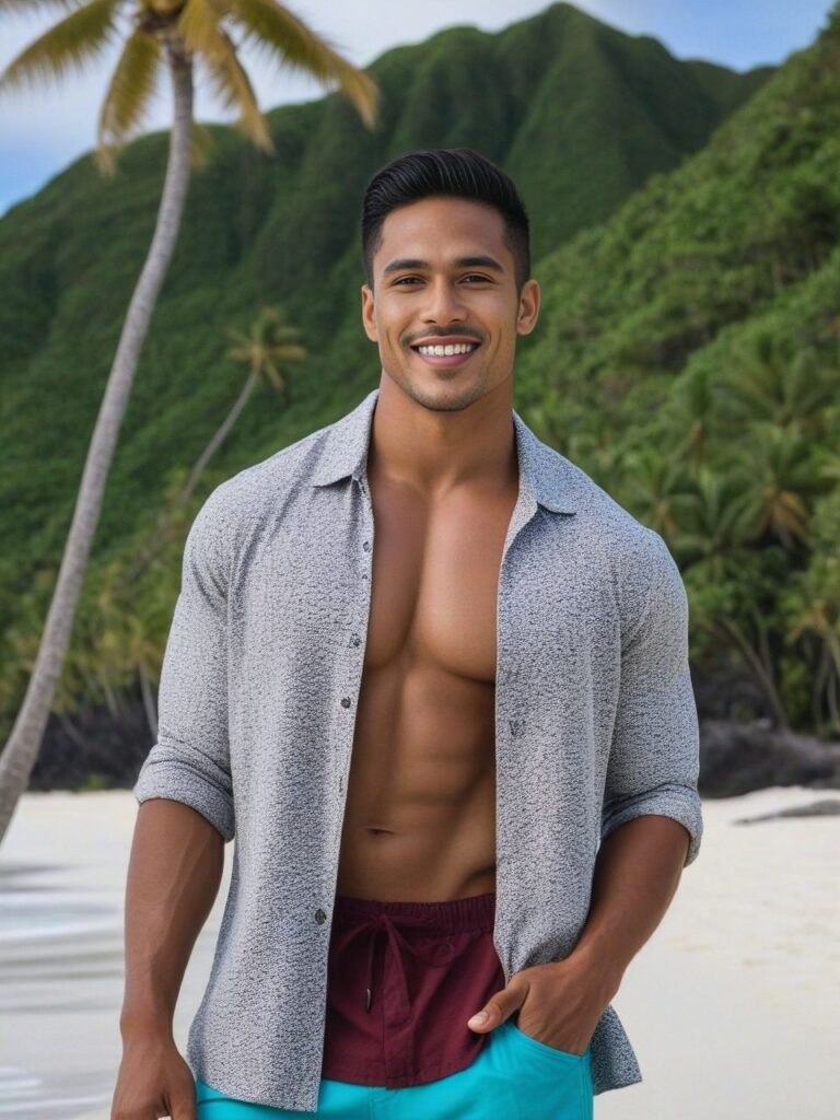 Polynesian Male Instagram Model on a Serene Pacific Island Beach | Pincel