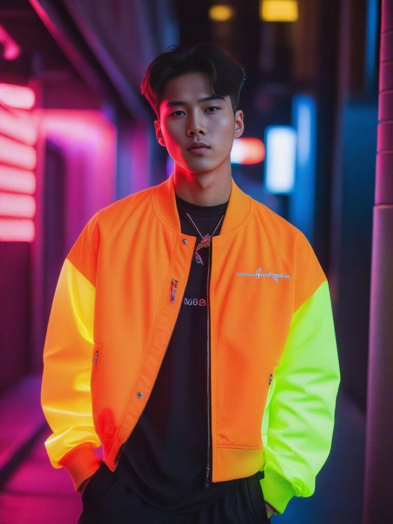 An East Asian Male Instagram Model in a Neon-Lit Urban Setting | Pincel