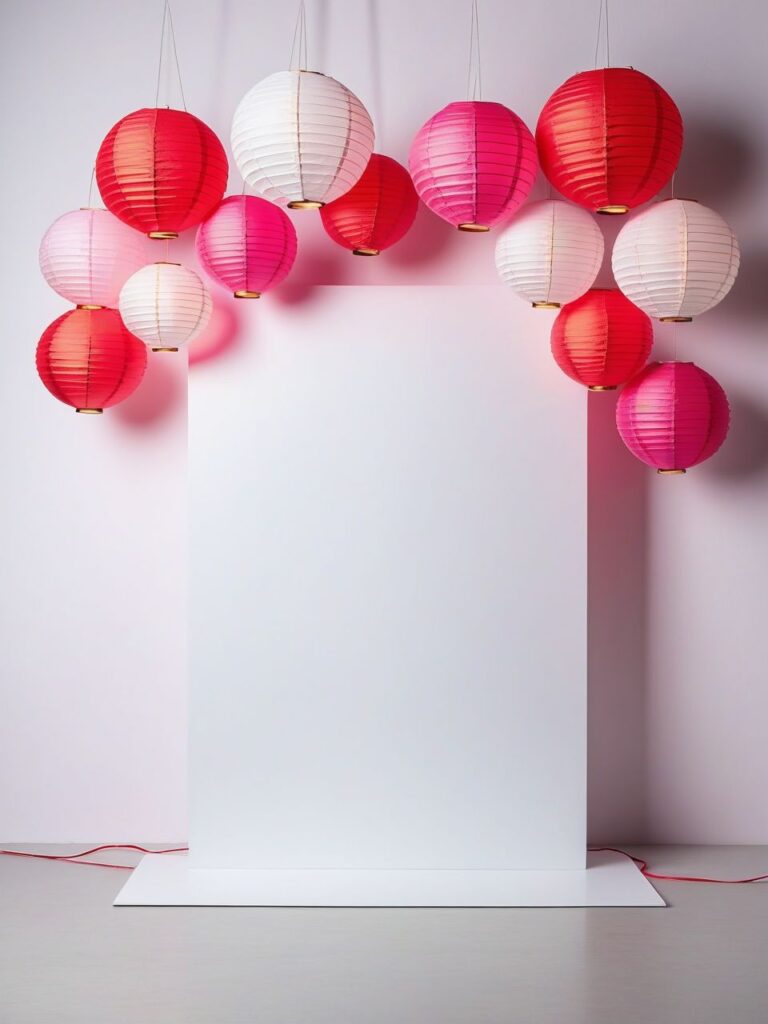 Plain White Product Photography Background with Paper Lanterns | Pincel