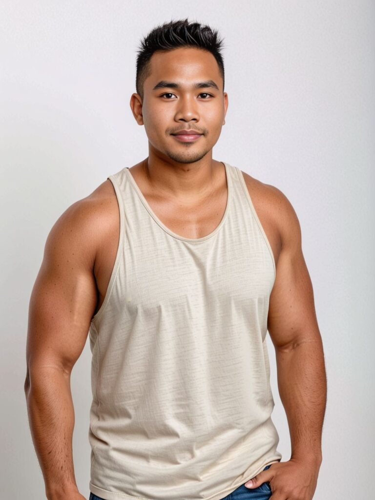 Confident Pacific Islander Man in White Tank Top model | Pincel