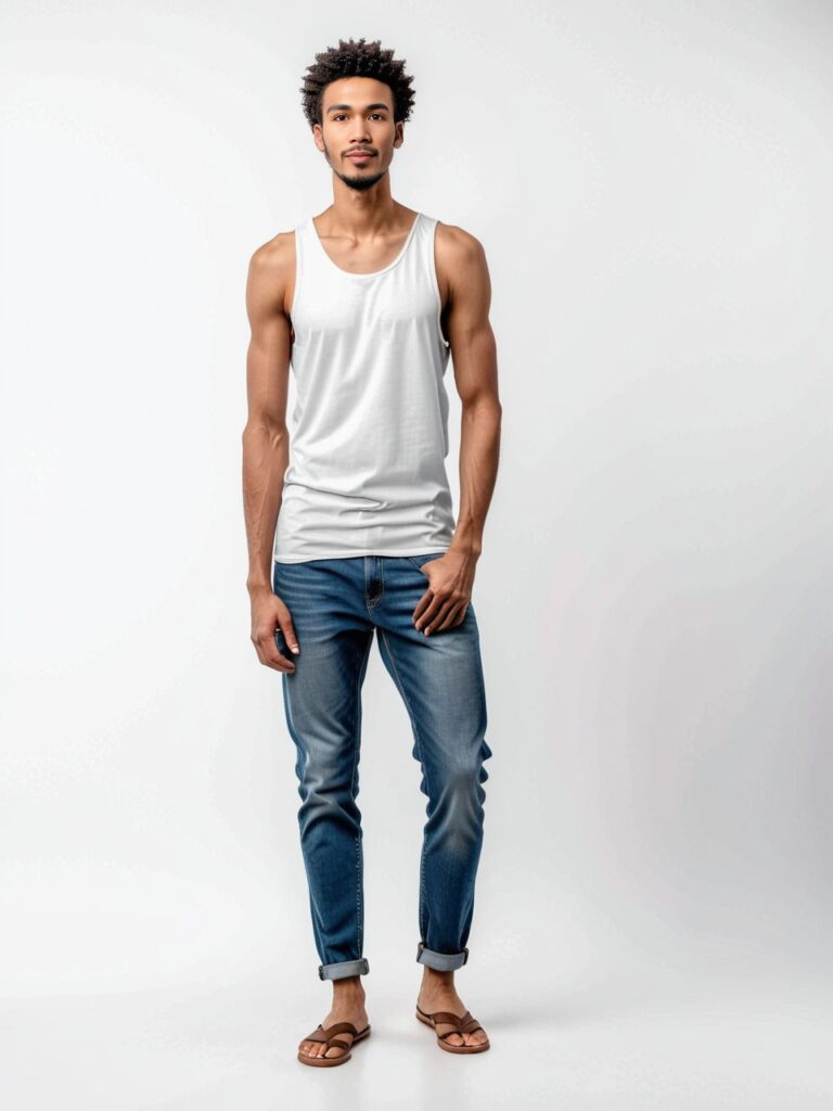 Tall Mixed Race Man in White Tank Top model | Pincel