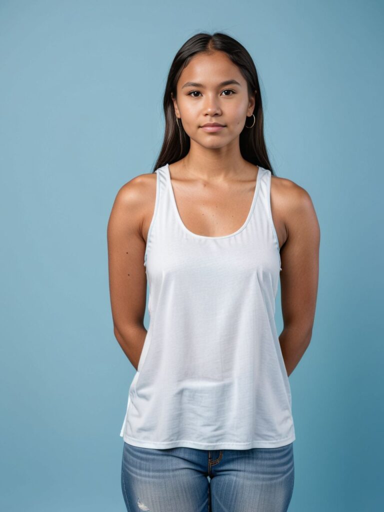 Confident Indigenous Woman in White Tank Top model | Pincel