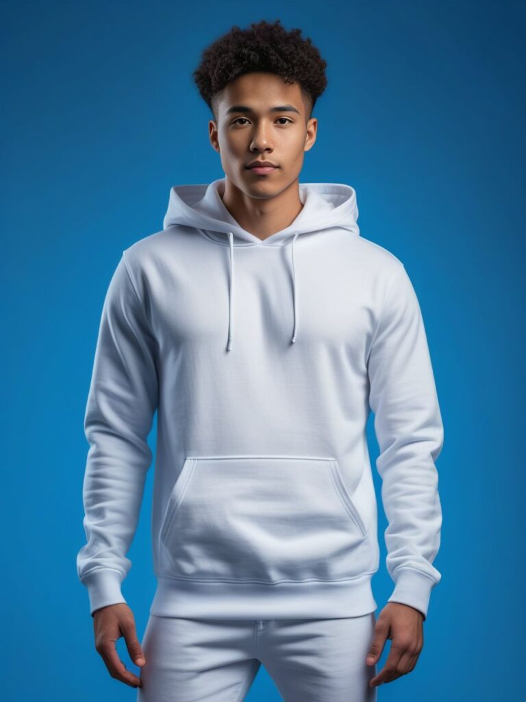 Stylish Young Man in White Hoodie model | Pincel