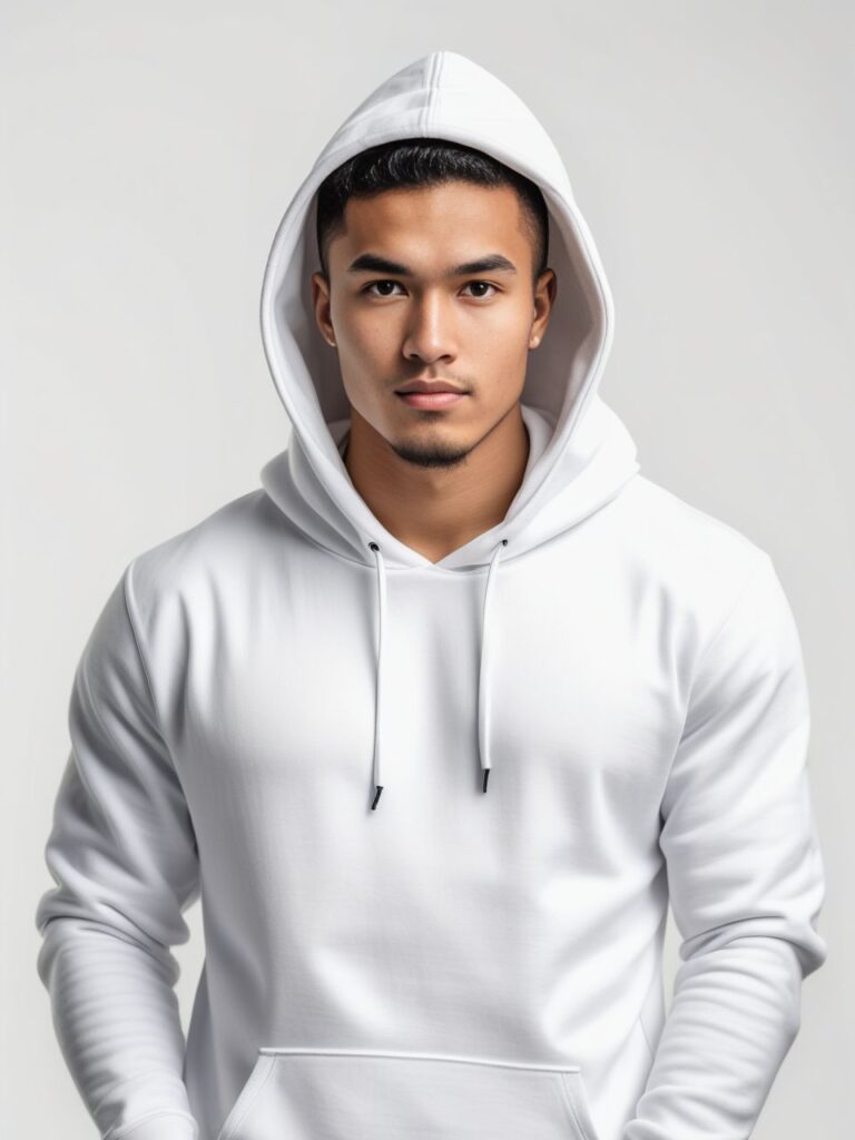 Polynesian Man in White Hoodie model – Full Body Portrait | Pincel
