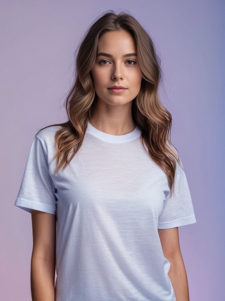 Serene Young Woman Shirt Model in Minimalist T-Shirt | Pincel
