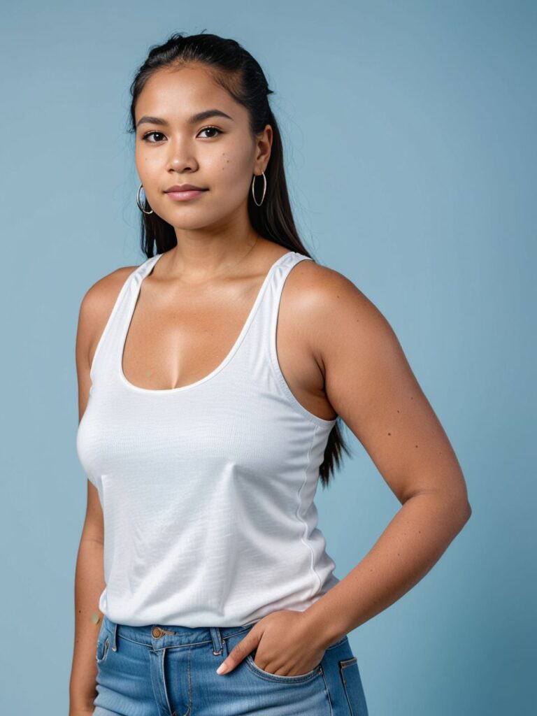 Empowering Indigenous Woman in White Tank Top model | Pincel