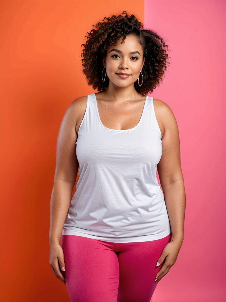 Stylish Plus-Size Model in White Tank Top model | Pincel