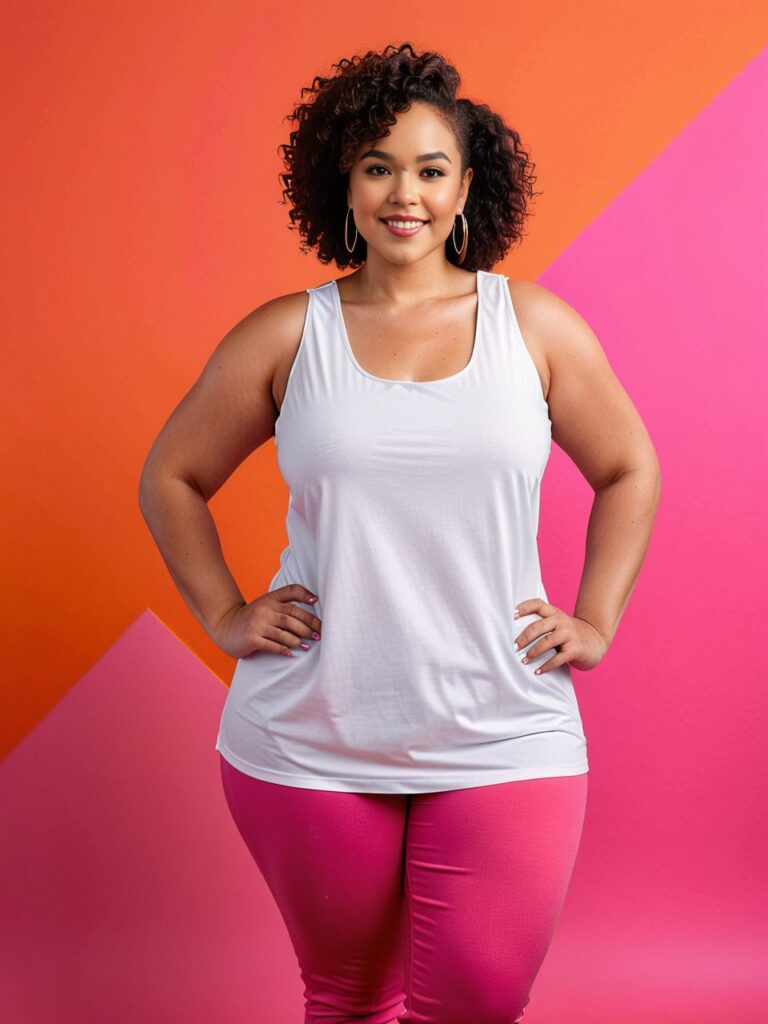 Stylish Plus-Size Model in White Tank Top model | Pincel