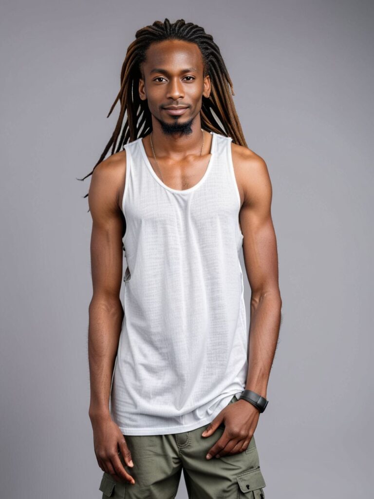 Confident East African Man in White Tank Top model | Pincel