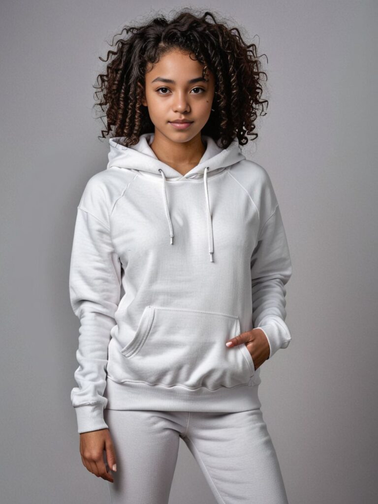 Professional Apparel Modeling: Young Woman in White Hoodie | Pincel