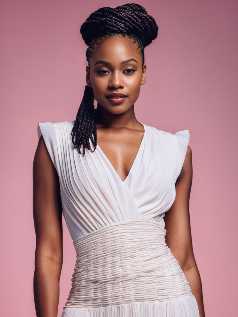 Elegant White Dress Apparel Model with Senegalese Twists | Pincel