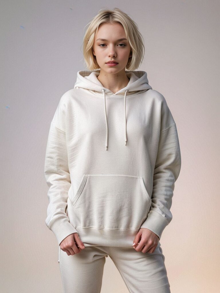 Professional Apparel Modeling: Elegant White Hoodie Pose | Pincel
