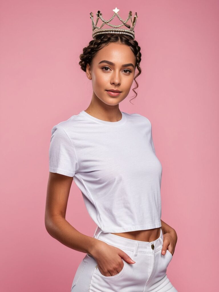 Young Woman in White T-Shirt Apparel model | Pincel