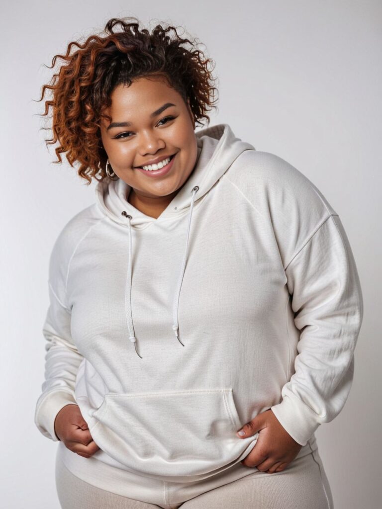 Empowering Body Positivity: Radiant Plus-Size Model in White Hoodie ...