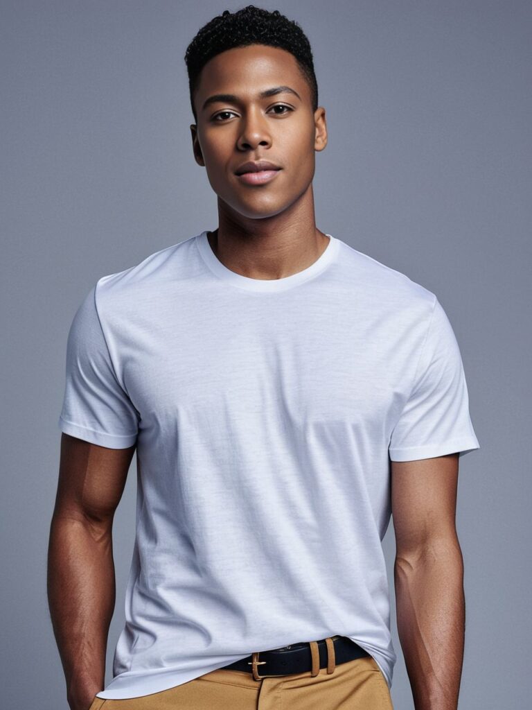 Goldenrod Skin Tone Apparel Model in White T-Shirt | Pincel