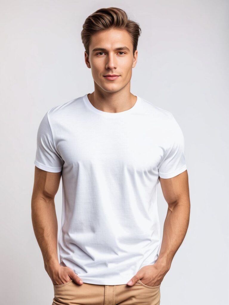 Stylish White T-Shirt on Sepia Skin Tone | Pincel