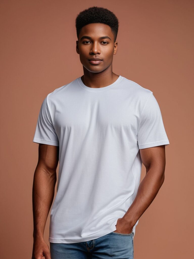 Terracotta Skin Tone Apparel Model in White T-Shirt | Pincel