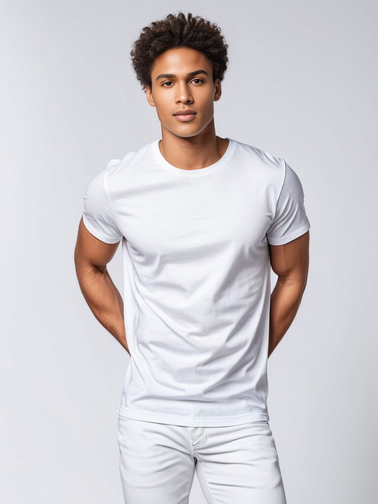 Stylish Male Model in White T-Shirt | Pincel