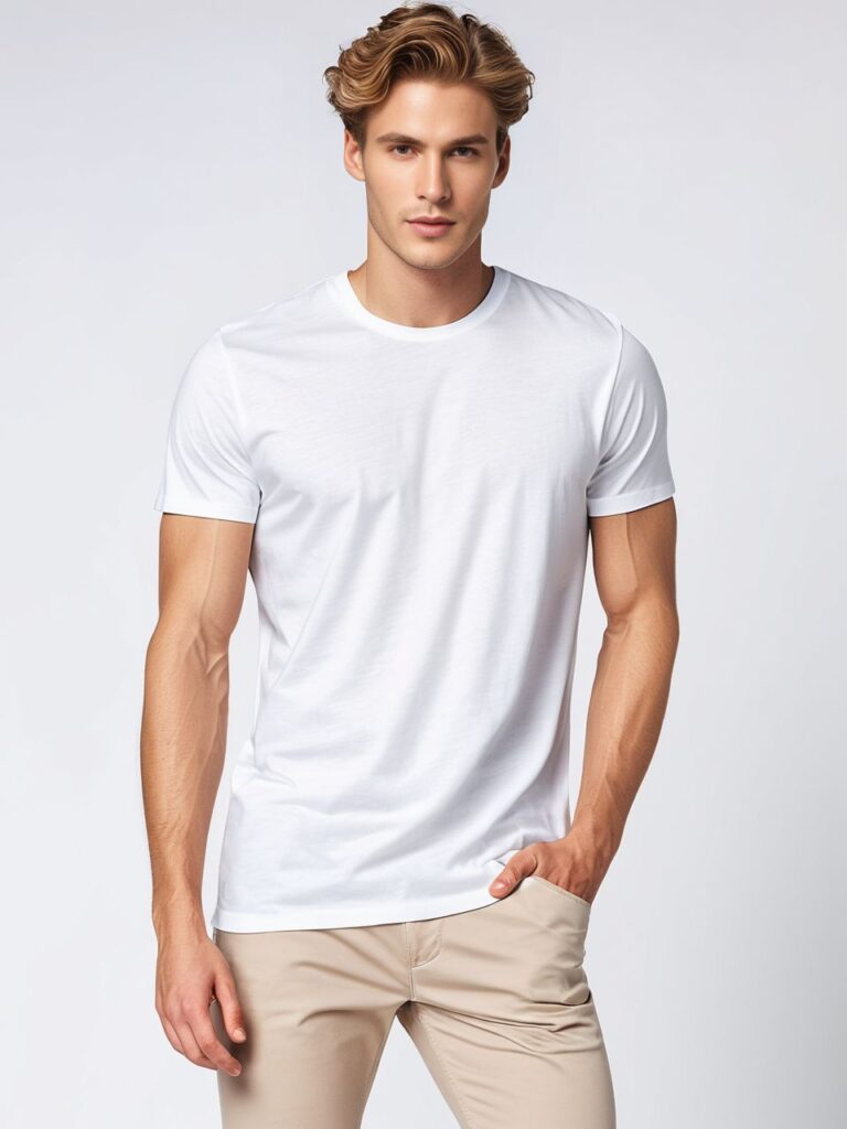 Golden Skin Tone Male Model in White T-Shirt | Pincel