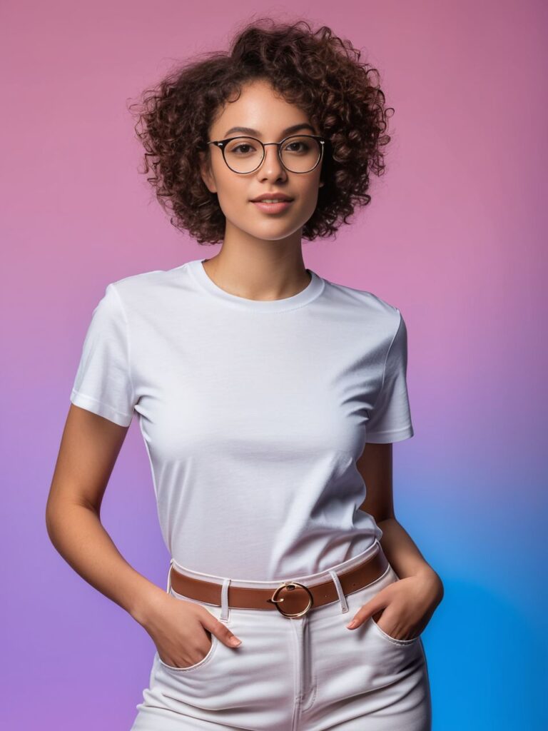 Stylish Young Woman in White T-Shirt model | Pincel