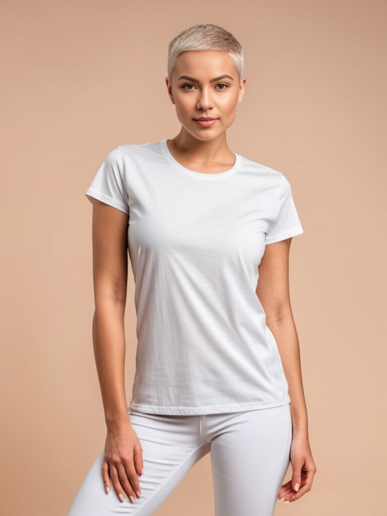 Stylish Woman in White T-Shirt model | Pincel