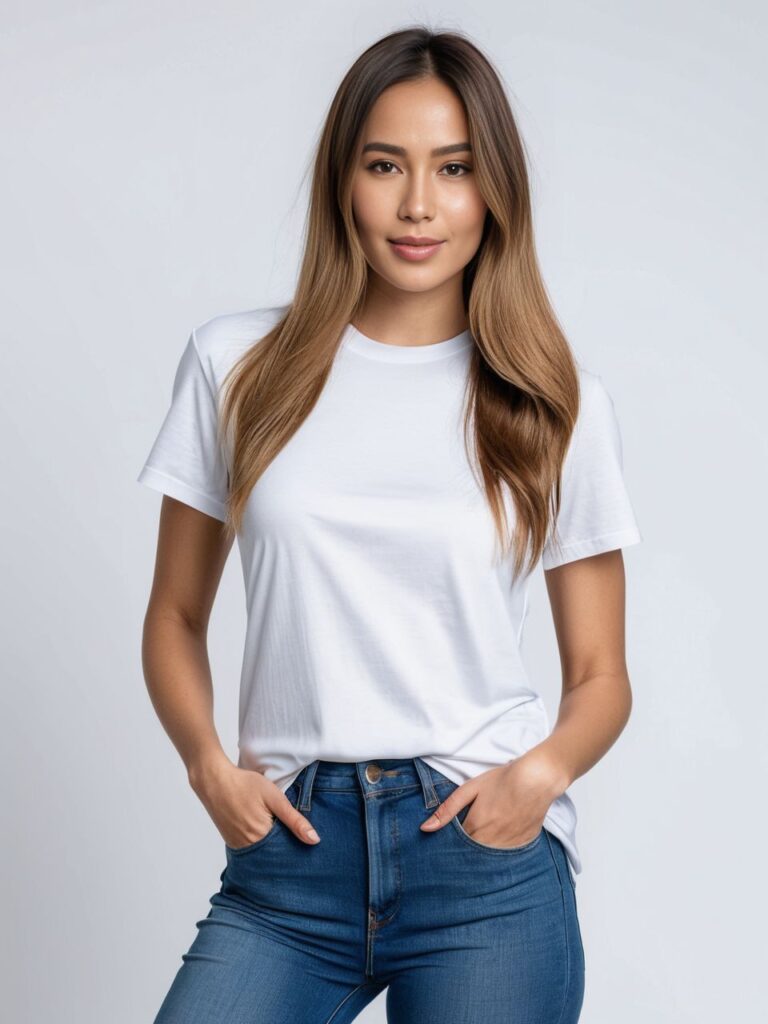 Chic White T-Shirt: Woman Apparel Model Showcase | Pincel