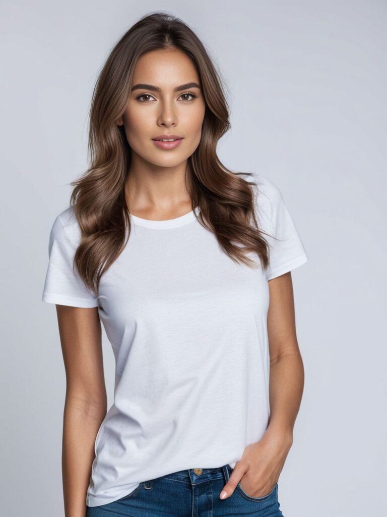 Stylish White T-Shirt: Woman Apparel Model | Pincel