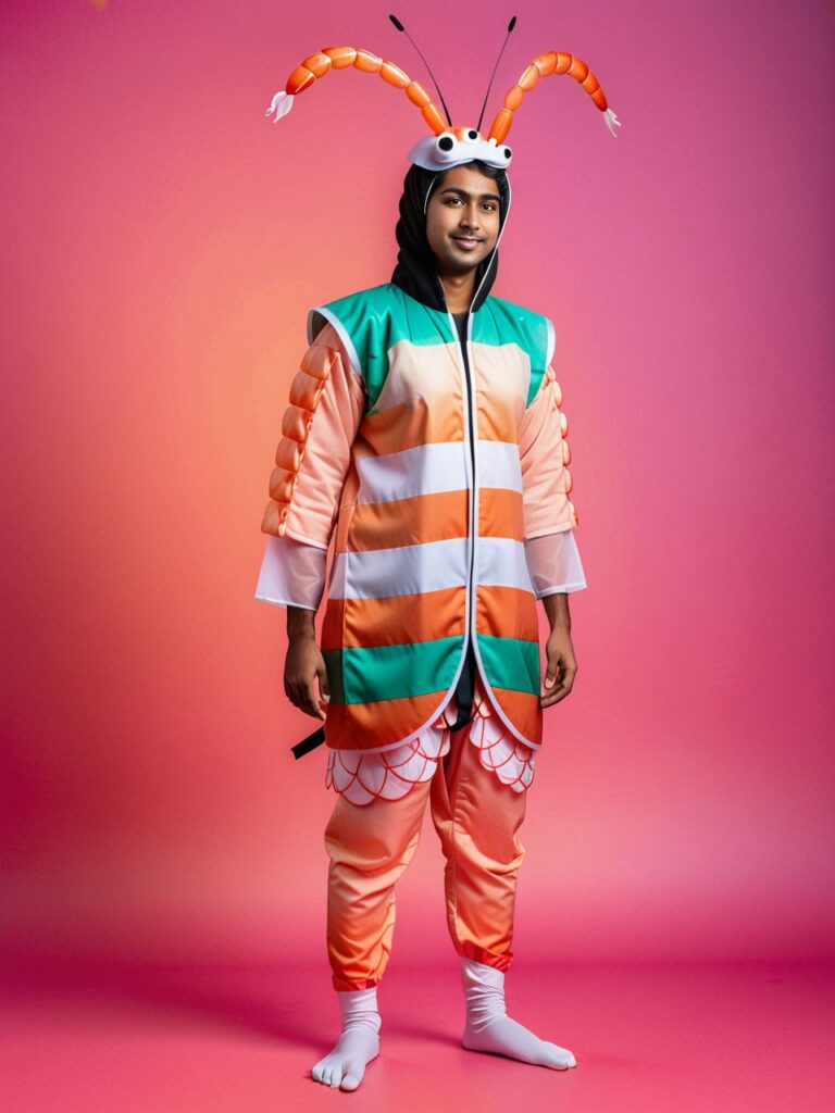 Creative South Asian Young Adult in Shrimp Sushi Costume | Pincel