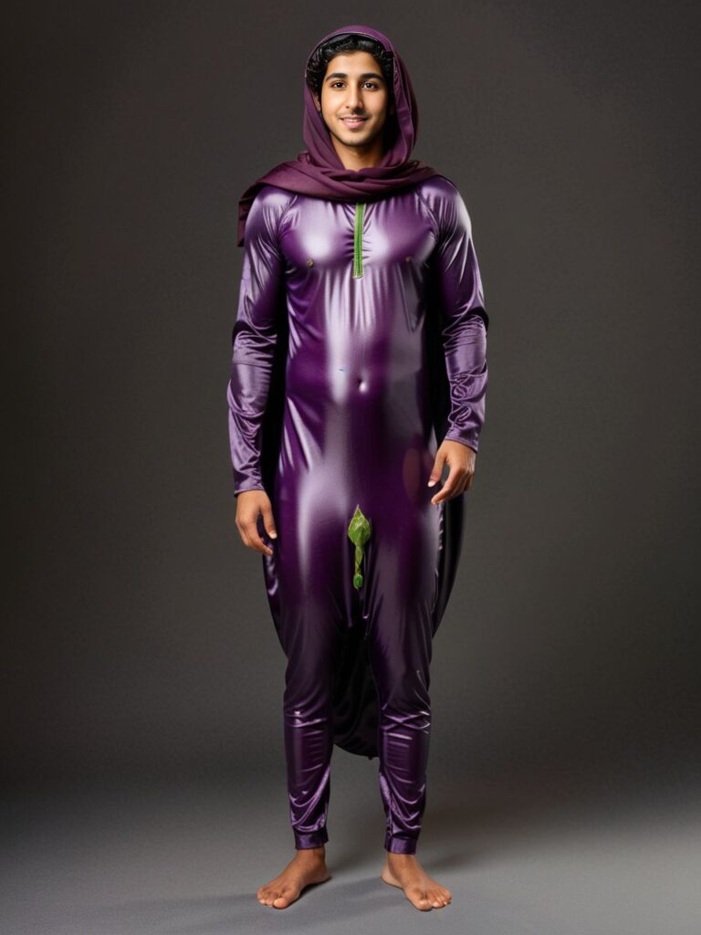 Middle Eastern Young Man Wearing Eggplant Costume | Pincel