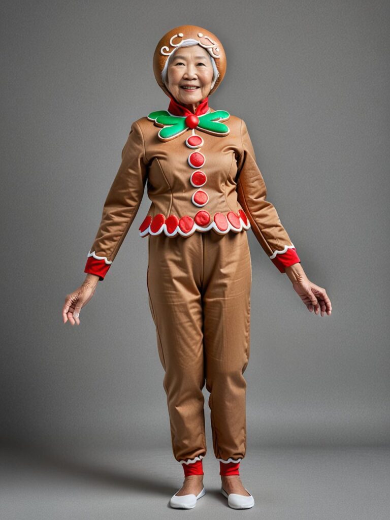 Joyful Elderly Woman in Gingerbread Man Costume | Pincel