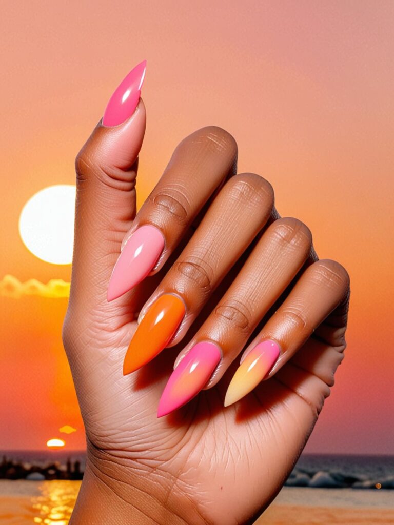 Artistic Sunset Stiletto Nails | Pincel