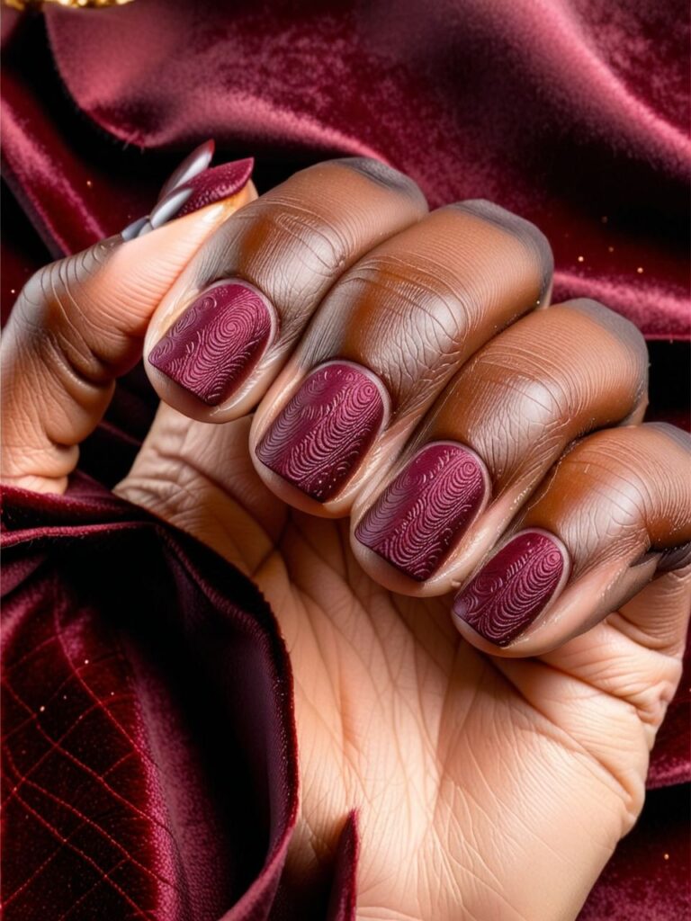 Luxurious Velvet Nail Art on Coffin-Shaped Nails | Pincel