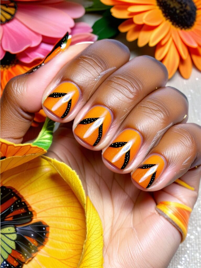 Vibrant Monarch Butterfly Wing Nail Art | Pincel
