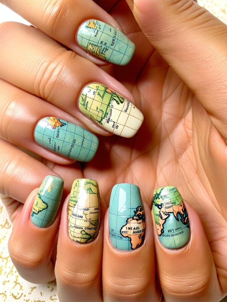 Vintage Map Gel Nail Art | Pincel