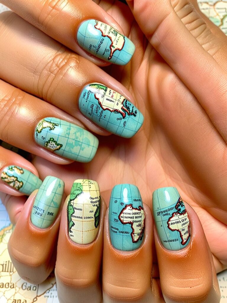 Vintage Map Gel Nail Art | Pincel