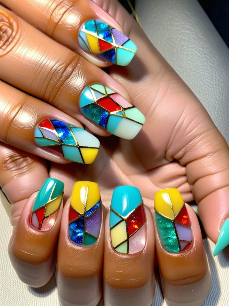Colorful Stained Glass Gel Nail Art | Pincel