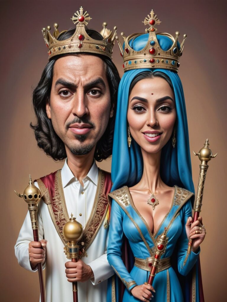 Middle Eastern King and Queen Caricature Couple Portrait | Pincel
