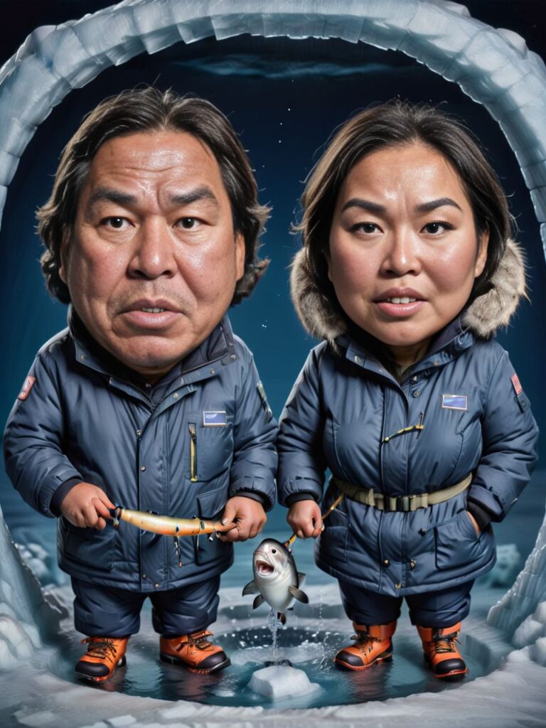 Inuit Couple Fishing in Arctic Scene | Pincel