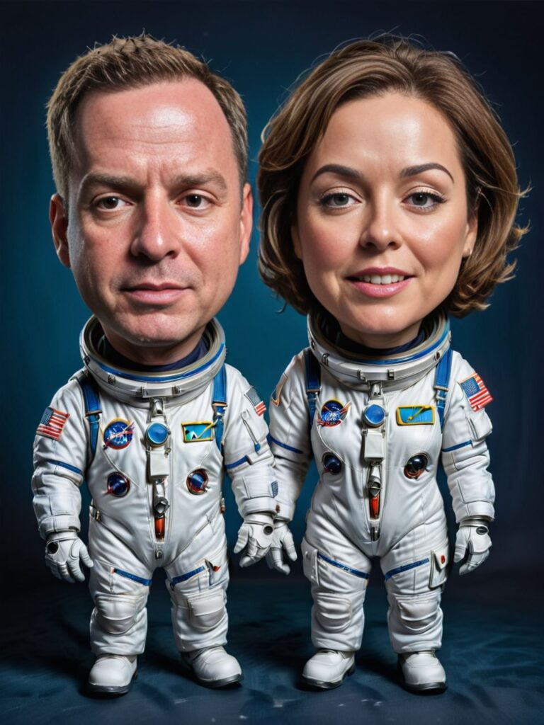 Astronaut Caricature Couple Floating in Space | Pincel