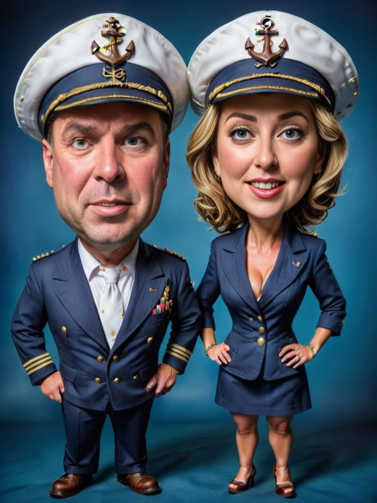 Whimsical Sailor Couple Caricature Portrait | Pincel